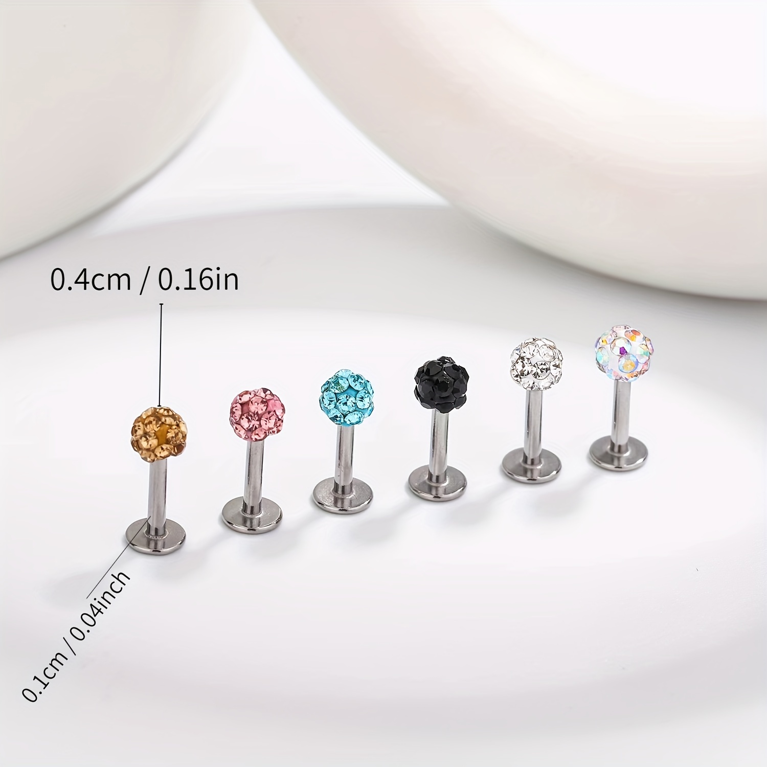 Faux Gem Ball Nose Ring Stud Earrings Set Punk Style Body Piercing ...