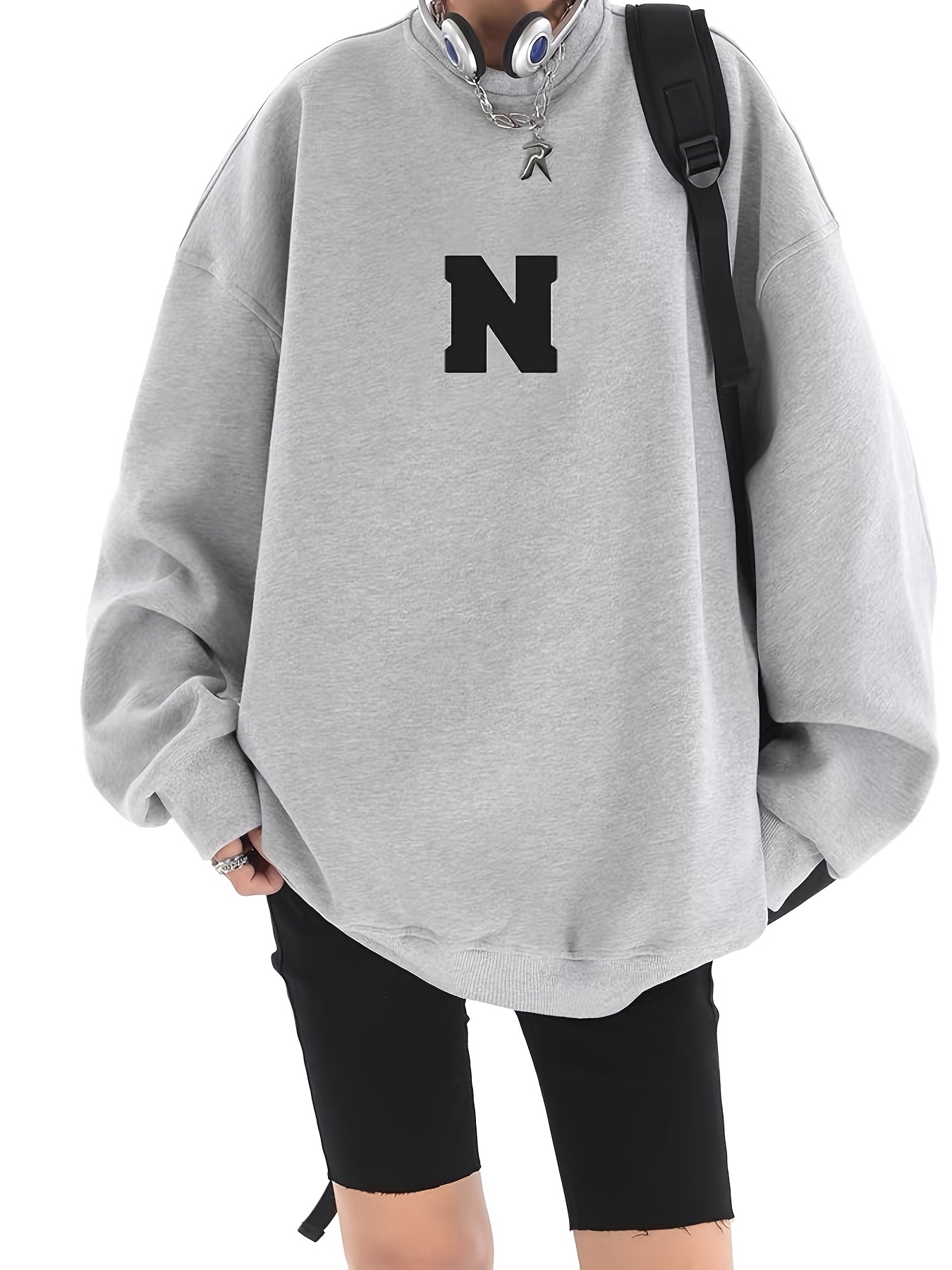 Long Sleeve Solid Letter Print Pullover Casual - Temu Australia