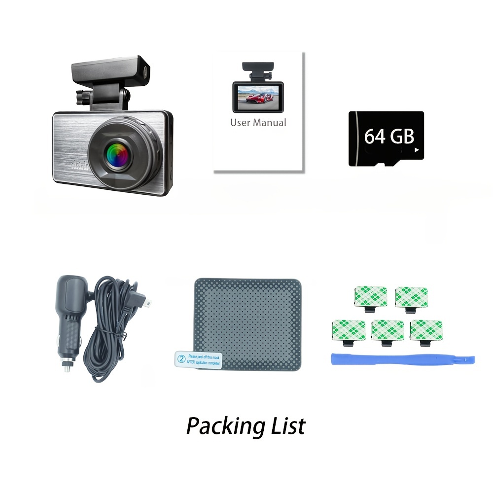 Dash Cam Voor Auto Met 64 GB 3 0 '' IPS aanraakscherm 140 ° - Temu ...