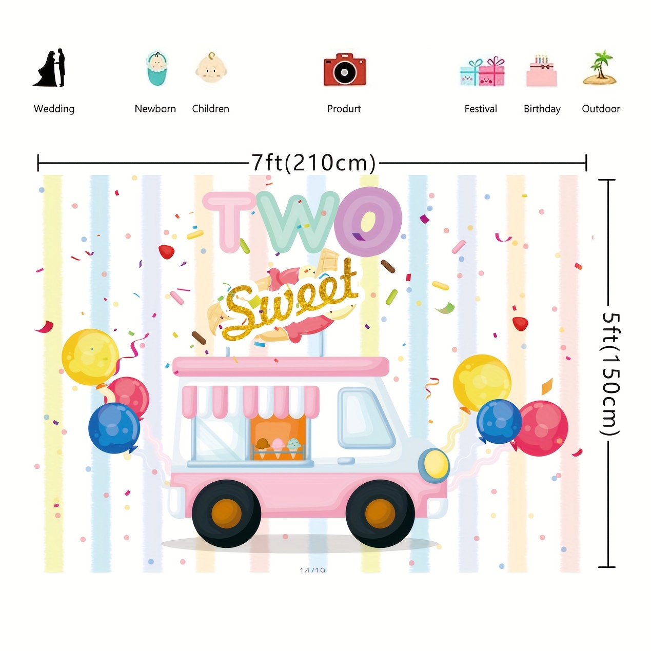 Ice Cream Birthday Backdrop Perfect Two Sweet Birthday Party - Temu New ...