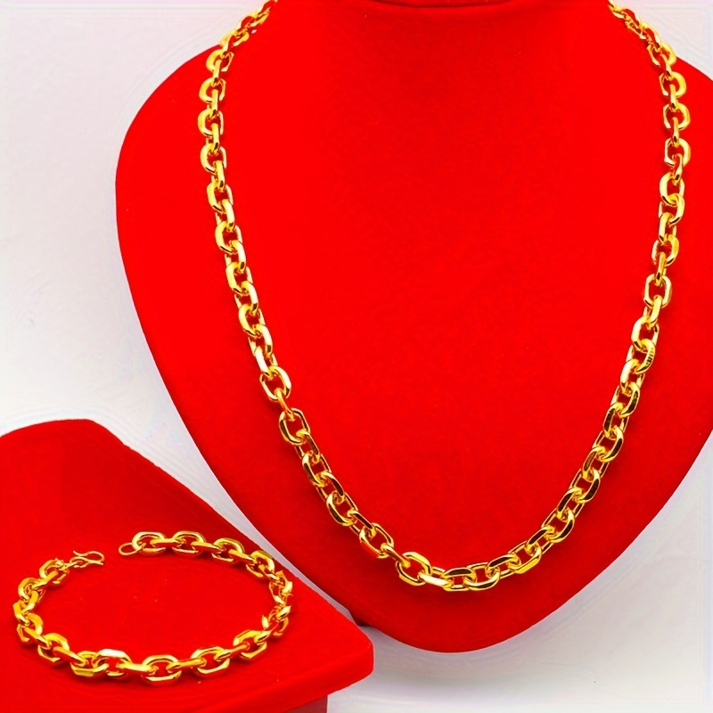 Gold Plated Cross Grinding Chain Men's Bracelet Necklace Set - Temu ...