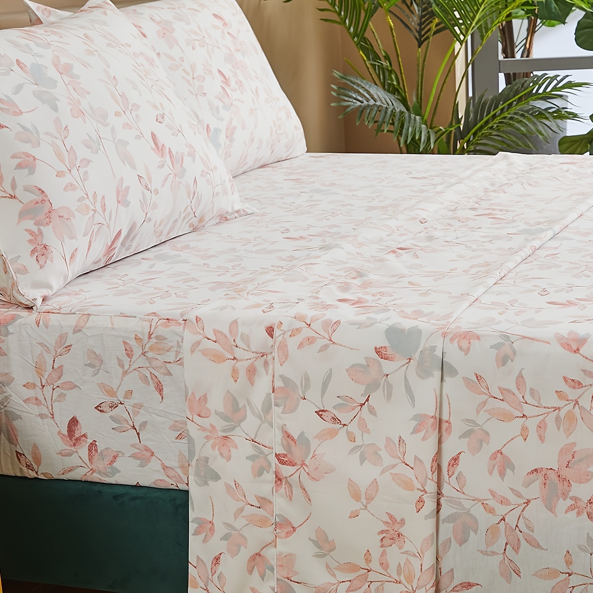 100% cotton fitted sheet set soft elegant floral branches - Temu Canada
