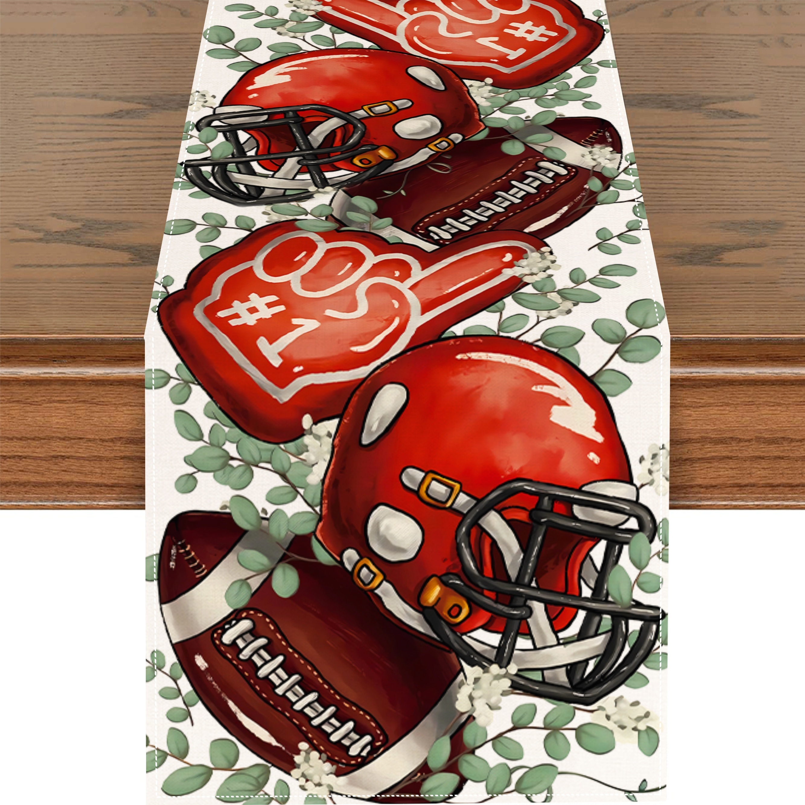 Table Runner Red Helmet Finger Eucalyptus Leaf Football - Temu Canada
