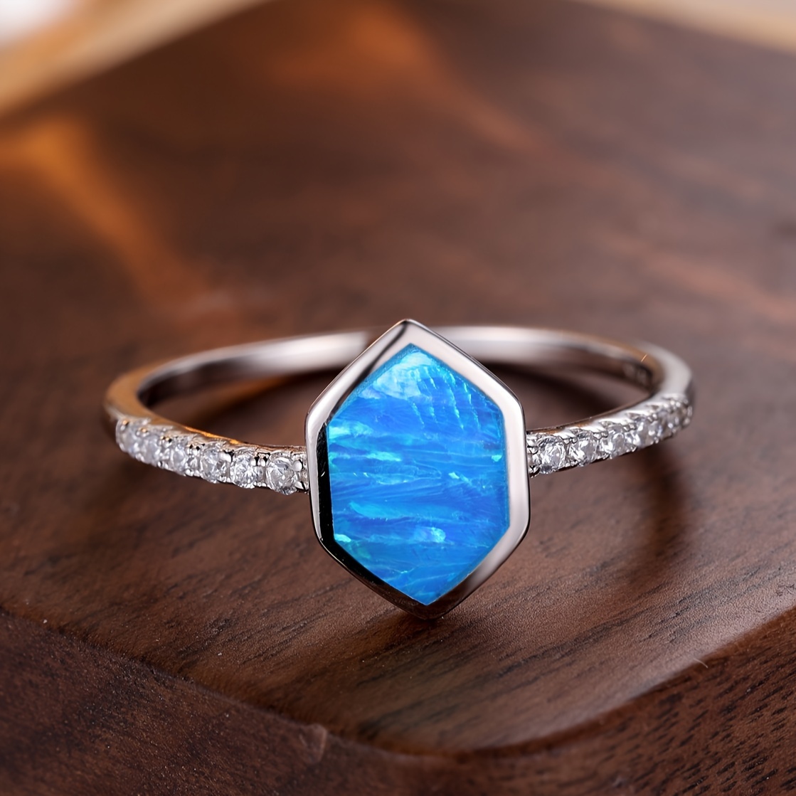925 Sterling Silver Promise Ring Inlaid Opal In Hexagon - Temu United ...