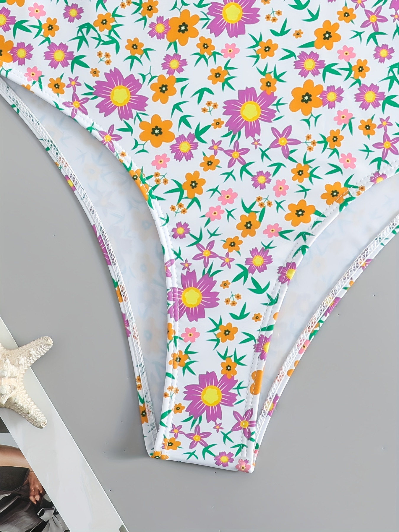 Ditsy Floral Print Tie Shoulder One Piece Swimsuit High Cut Temu