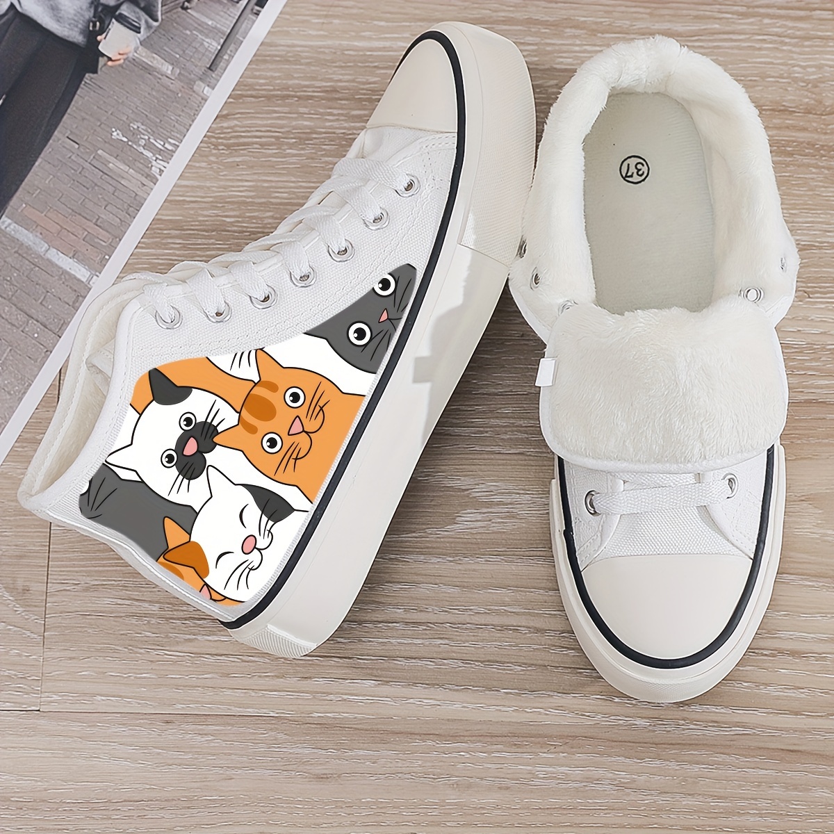 Girl's Trendy High Top Cats Pattern Skate Shoes Warm Plush - Temu ...