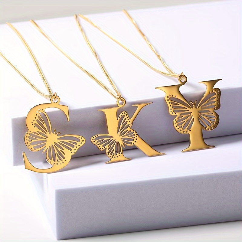 Niche Design Butterfly 26 English Letters Necklace Plated - Temu Australia