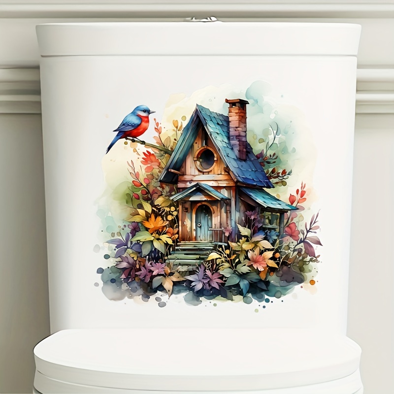 Leaves Toilet Sticker Colored Bird Flower Branches Toilet - Temu Canada