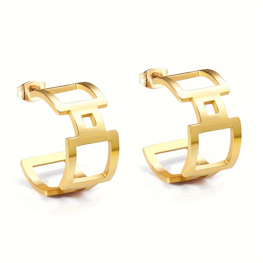 Boucles D'oreilles Créoles En Forme De C Chaîne Creuse En - Temu France