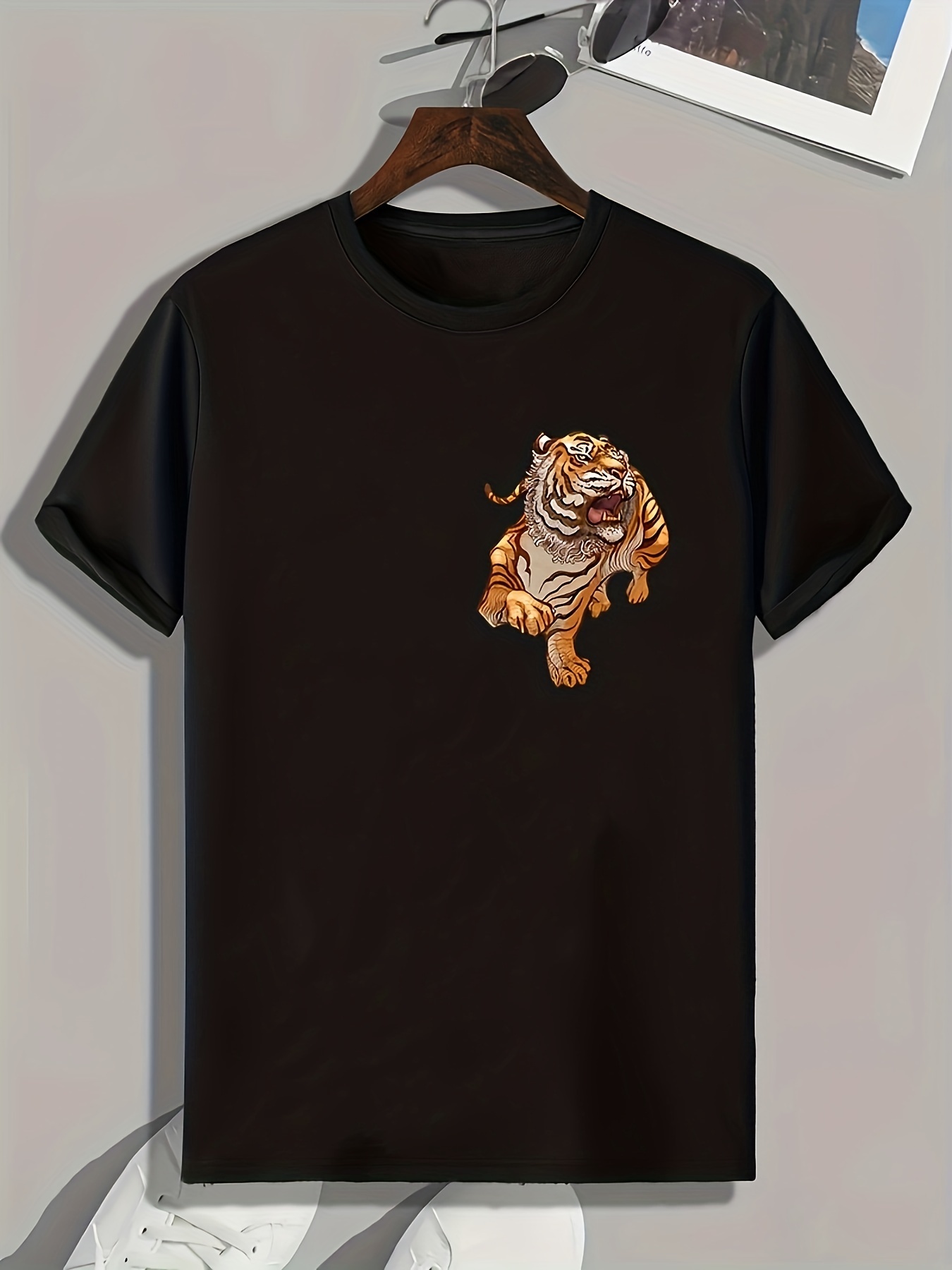 stylish tiger pattern print men's comfy chic t shirt graphic - Temu New ...