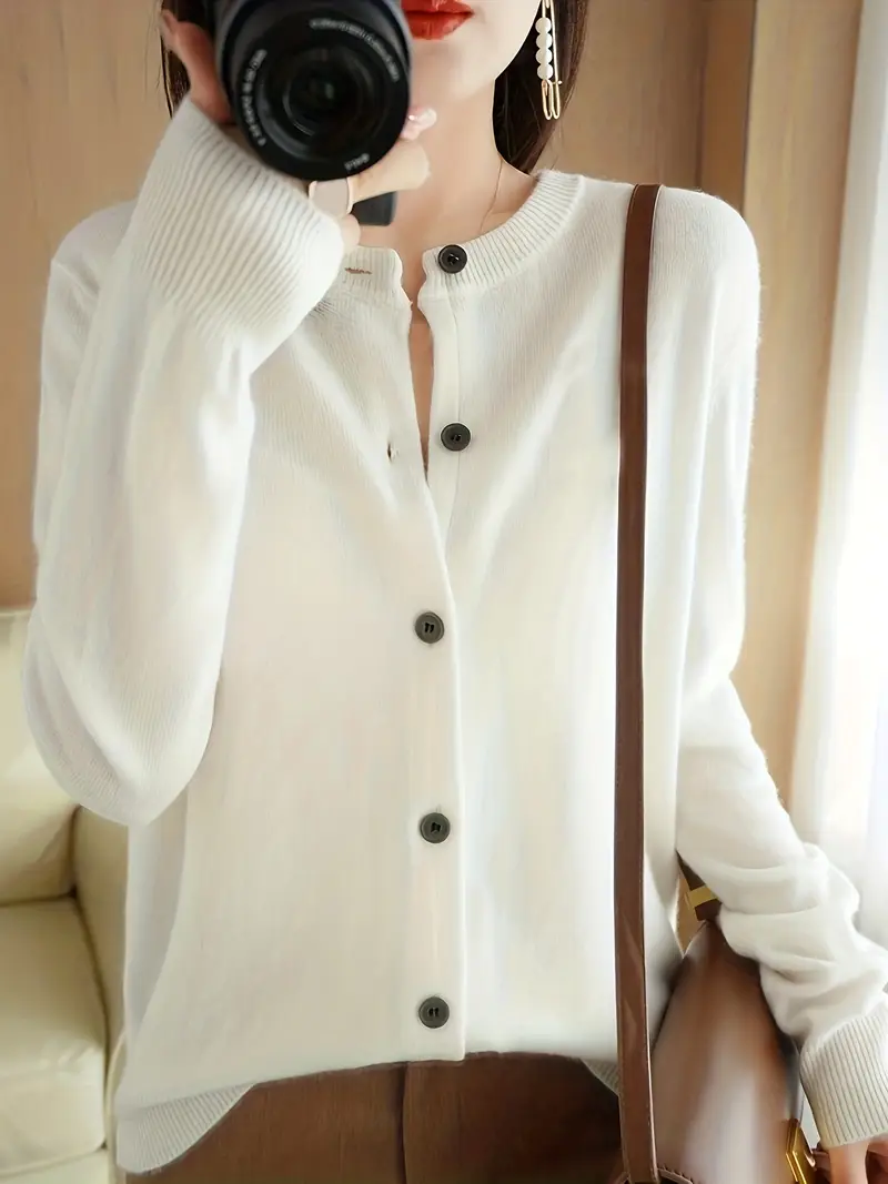 Solid Button Cardigan Casual Long Sleeve Cardigan Spring Temu