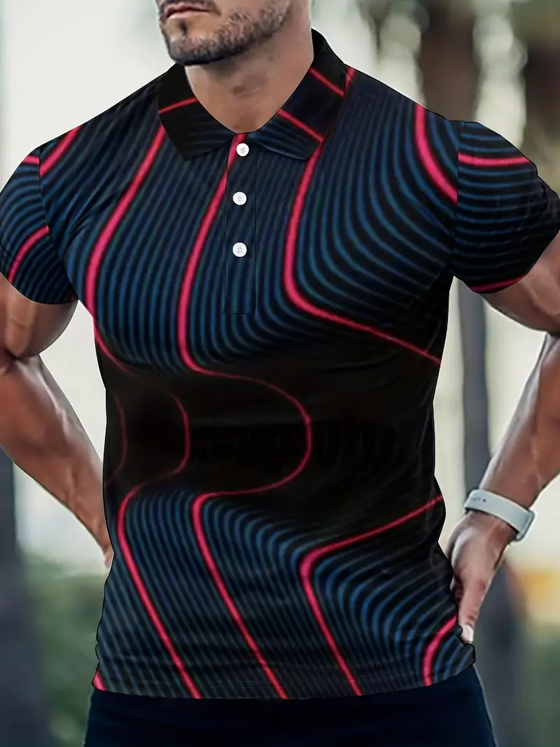 Irregular Curves Pattern Casual Slightly Stretch Button Up Temu Australia
