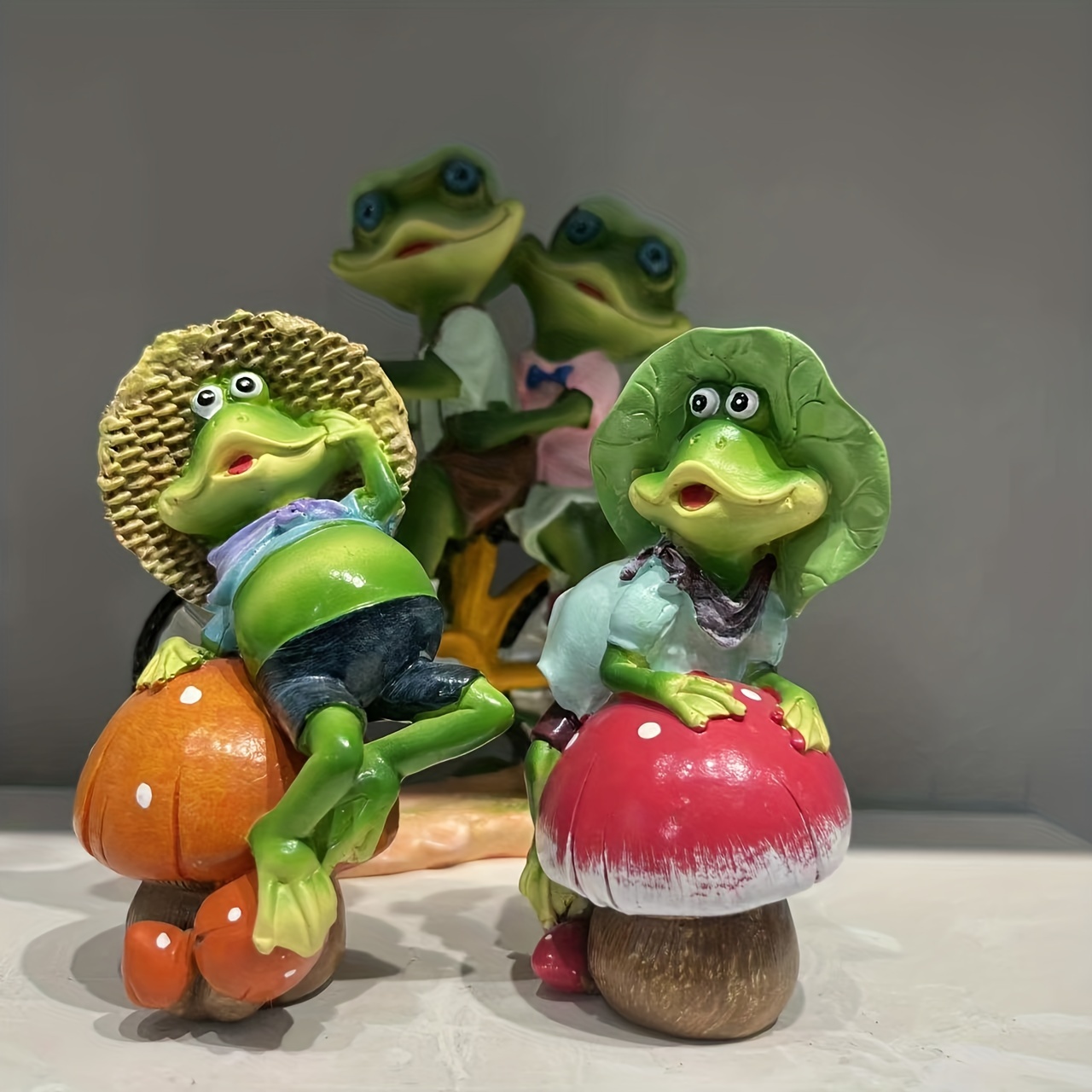 Resin Craft Couple Mushroom Frog Decoration Bedroom Home - Temu