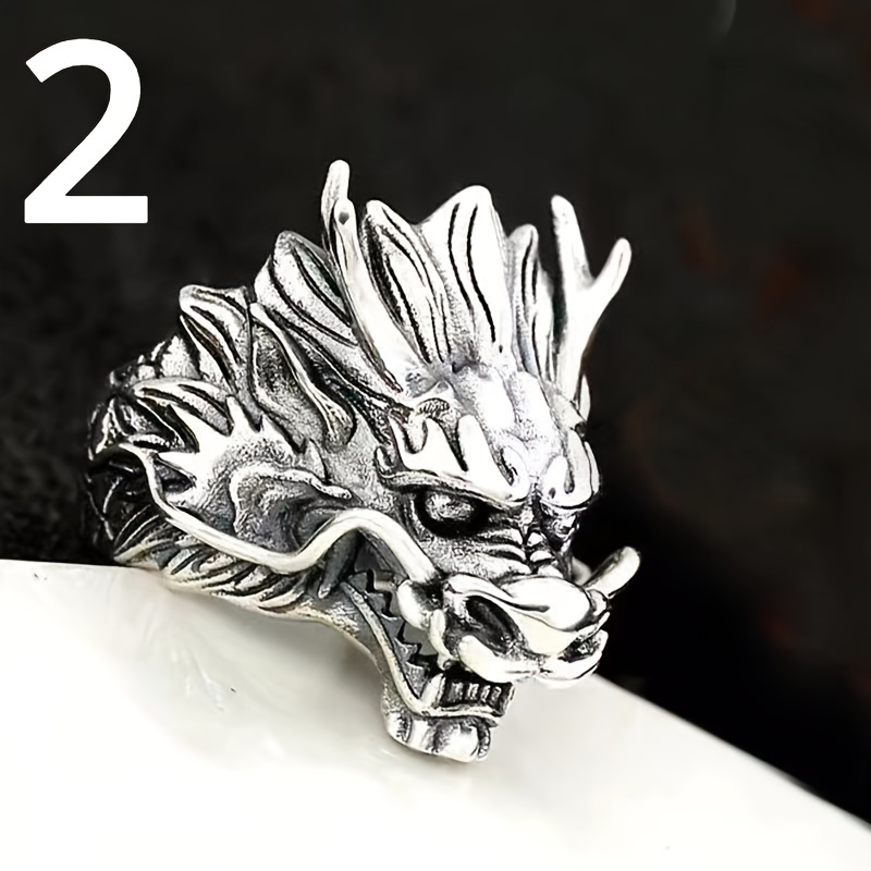 Retro Dragon Head Ring Punk Personality Dragon King Open Ring - Temu ...