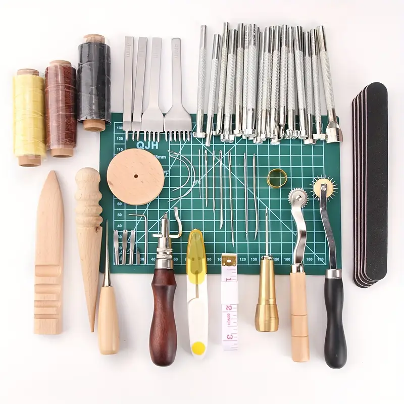 Diy 가죽 작업 도구 키트 손바느질 카빙 작업 새들 그루버 포함 Diy 가죽 공예 프로젝트 및 초보자를 위 Temu