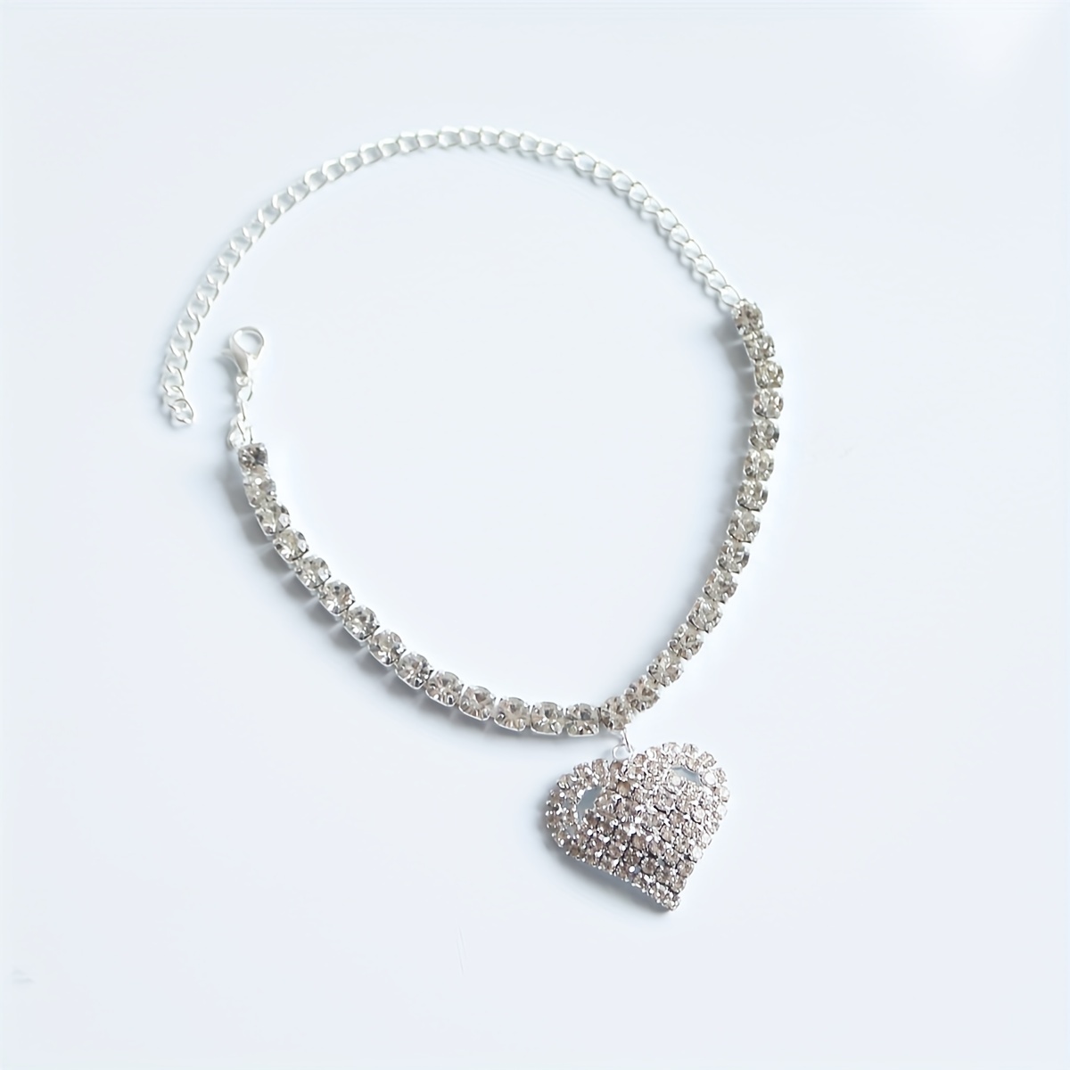 Iced Out Shiny Rhinestone Love Heart Pendant Tennis Anklet - Temu ...