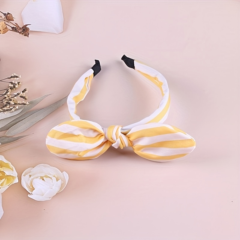 fashion yellow white striped hair pin simple lovely print bow hair band ...