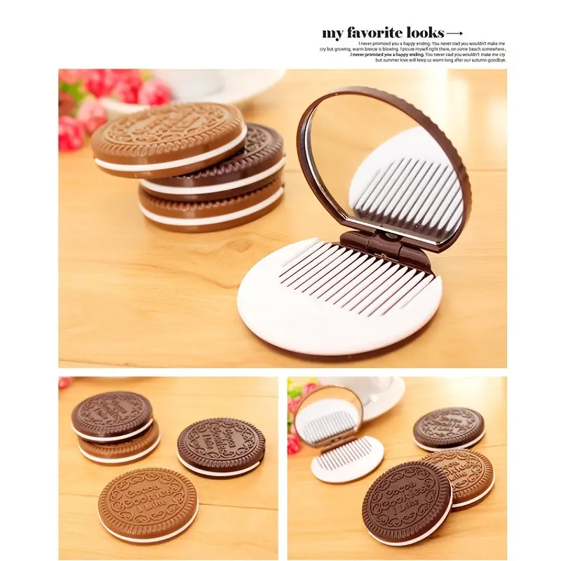 Cute Cookie Shaped Folding Compact Mirror Portable Makeup Temu