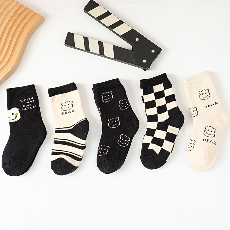Girl's Cartoon Animal Pattern Checkered Knitted Socks Cotton - Temu ...