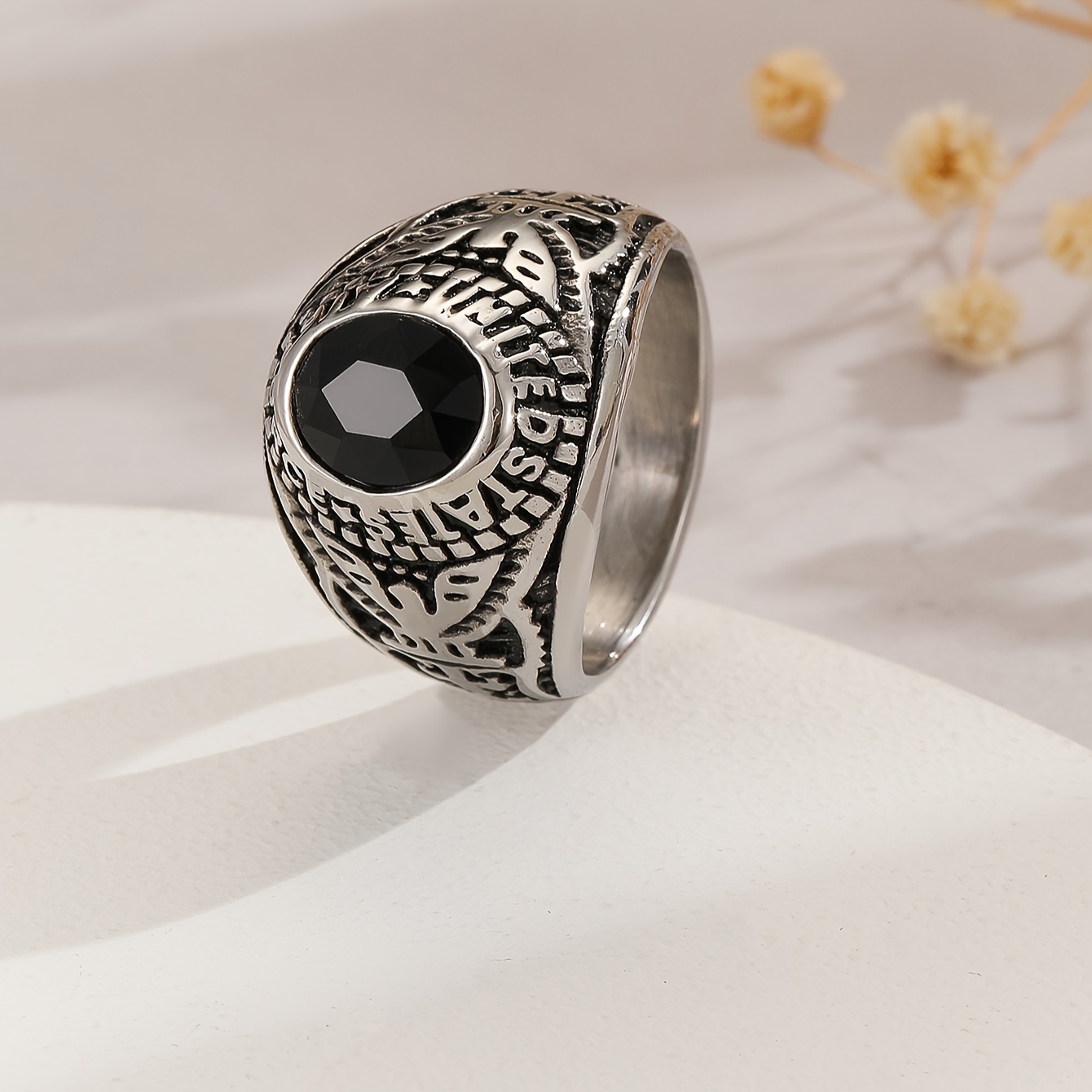 Men's Stainless Steel Hip hop Retro Rings Inlaid Synthetic - Temu ...