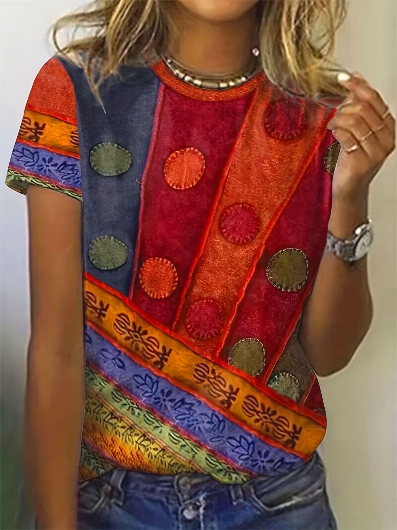 Graphic Print T Shirt Short Sleeve Crew Neck Casual Top For Summer