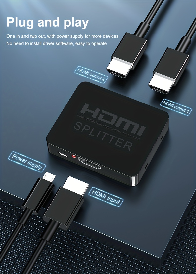 Hdtv 비디오 분배기 Hd 4k30hz 1개의 입력 동시 화면 보기를 위한 2개의 출력 듀얼 모니터tv 노트북