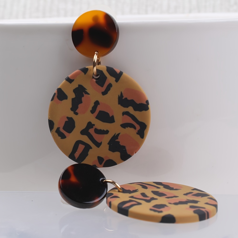 Geometric Shape Leopard Pattern Dangle Earrings Polymer Clay - Temu ...