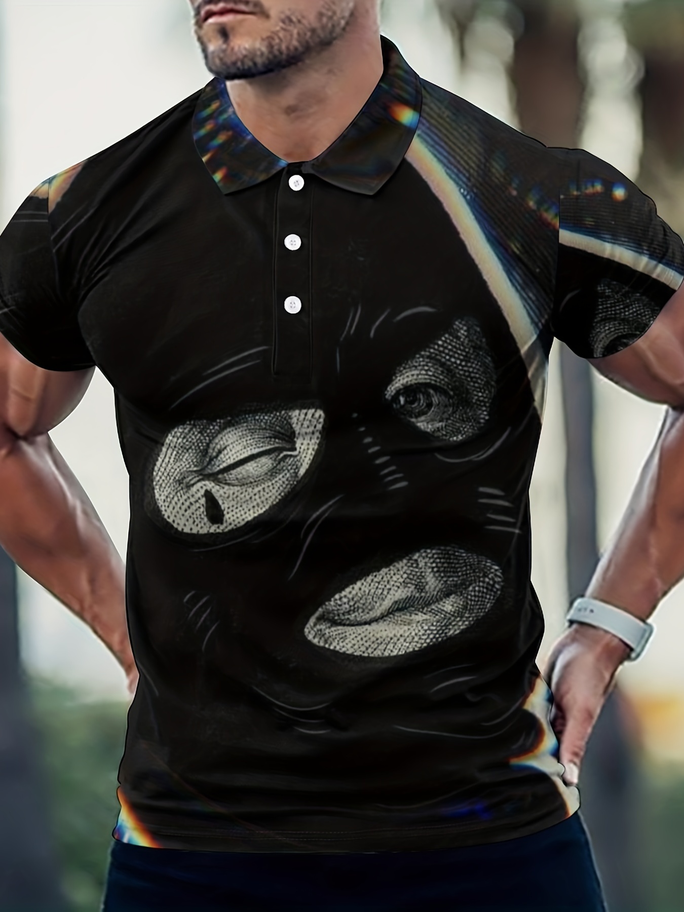 masked face pattern casual slightly stretch button short - Temu Australia