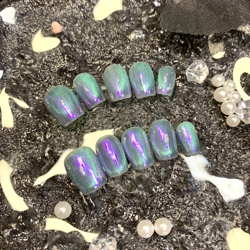 Handmade Press On Nails Laser Blue Purple Gradient Nails With Chameleon ...