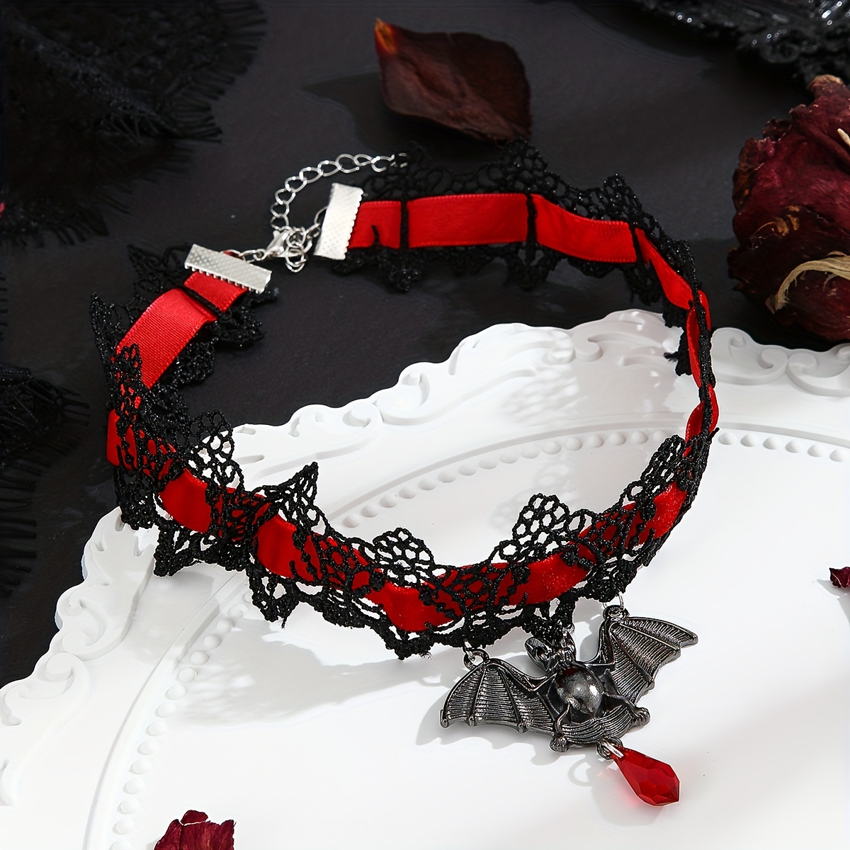 Halloween Bat Gothic Style Black Red Lace Necklace Ladies - Temu United ...