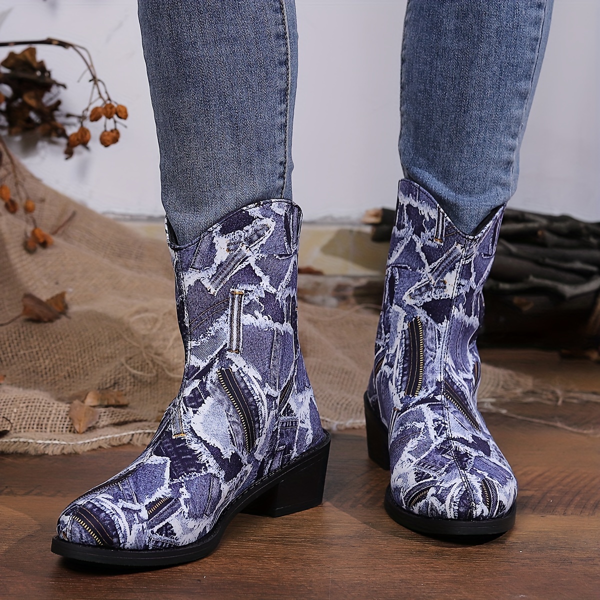 Colorblock Western Cowboy Boots Women s Back Zipper Trendy - Temu Australia