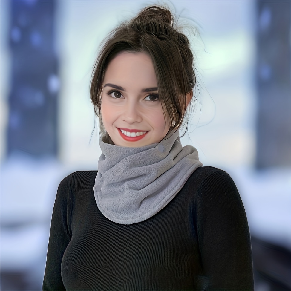 Thick Fleece Neck Wrap Scarf Button Clourse Windproof Neck - Temu Canada