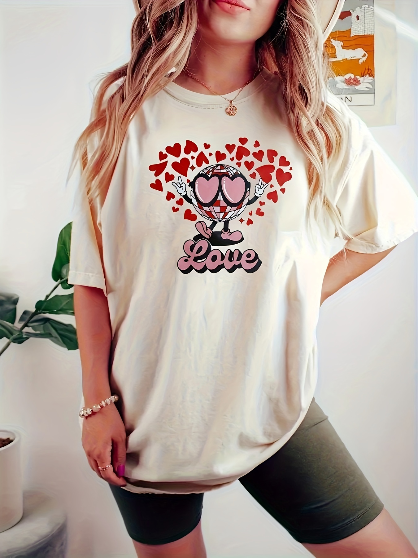 Heart Letter Print Crew Neck T shirt Casual Short Sleeve Top - Temu Philippines