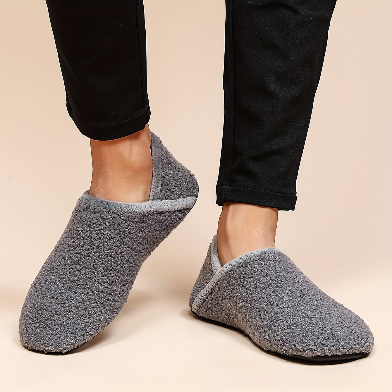 Soft Plush Cozy House Slippers Anti-skid Slip-on Shoes Indoor For Men ...