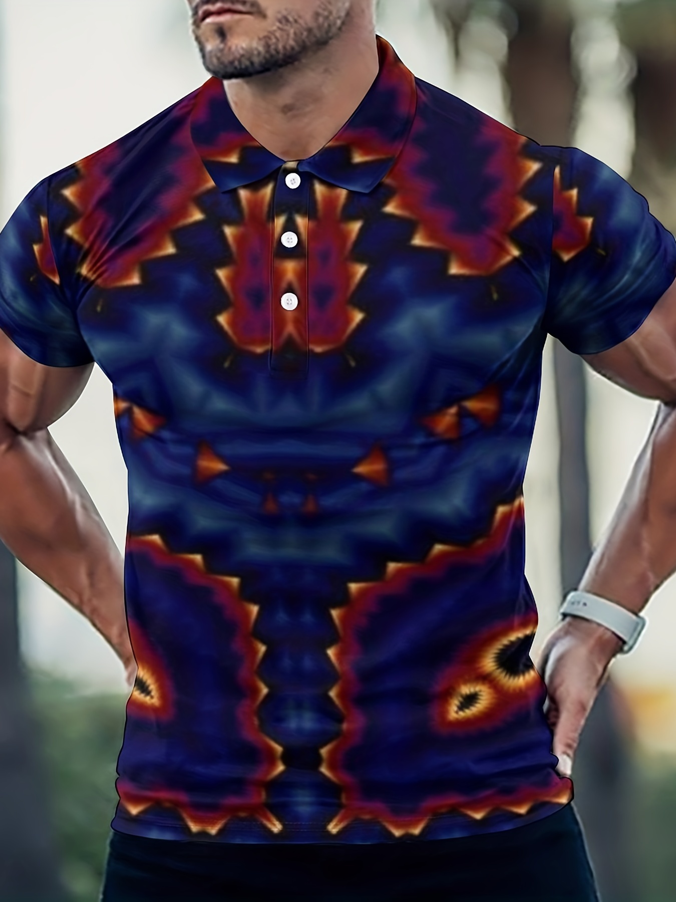 Abstract Pattern Casual Slightly Stretch Button Short Sleeve - Temu New ...