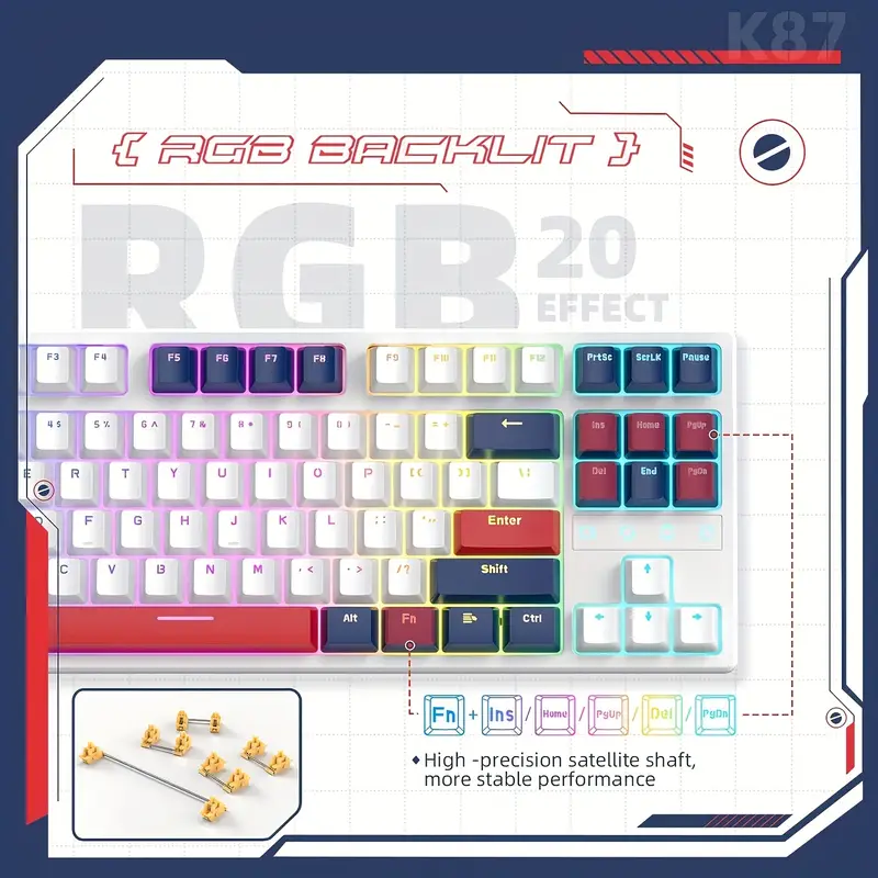 K87 가스켓 무선 게이밍 기계식 키보드 Tkl 87키 트리플 모드 24ghz무선 50코일 키보드 케이블 Win