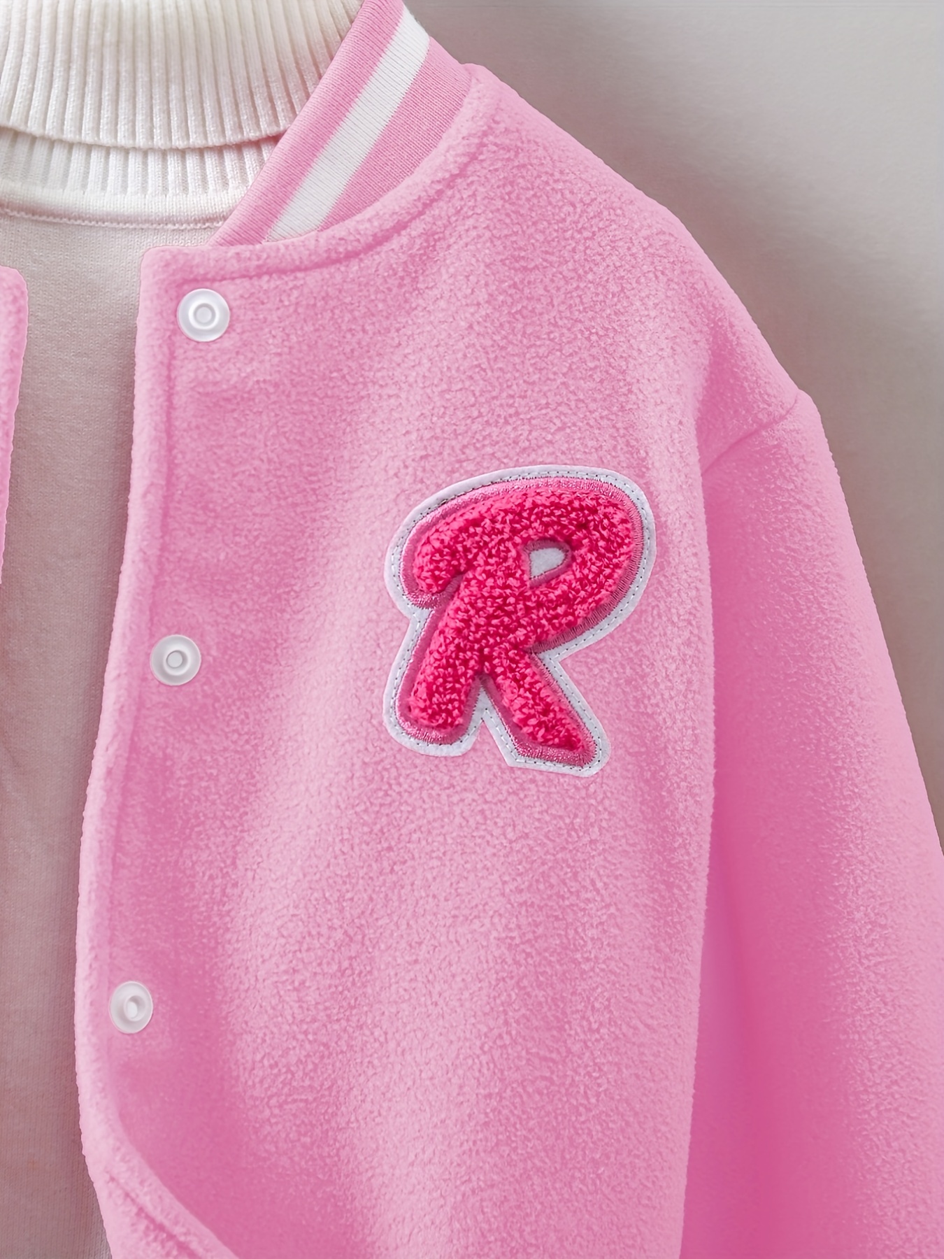 Girls Casual Fleece Letter Print Varsity Jacket Preppy Style - Temu