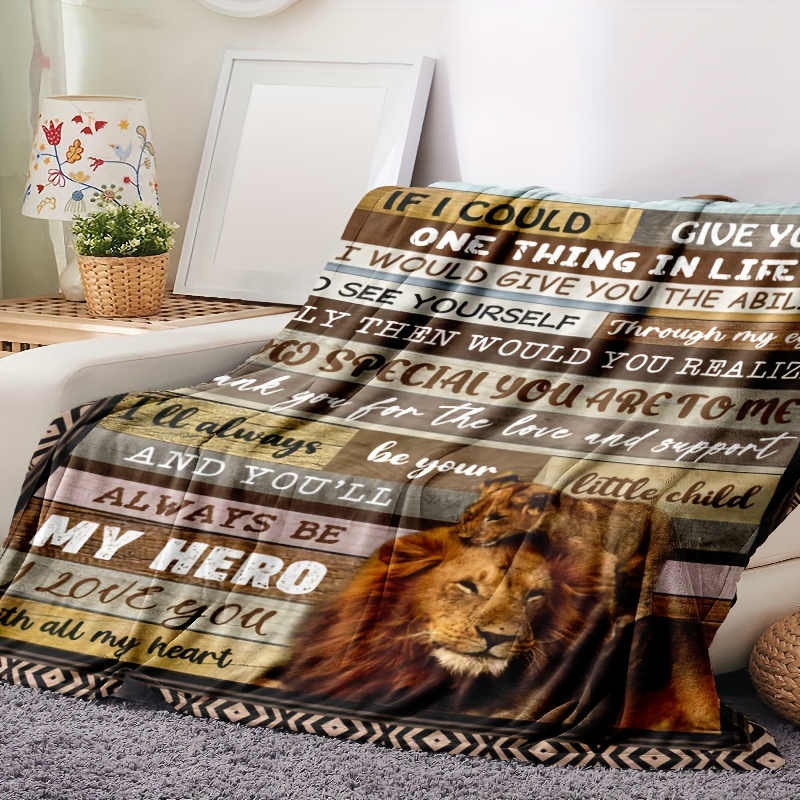 Lion Print Letter Blanket Daughter Gifts Dad Flannel Digital - Temu ...