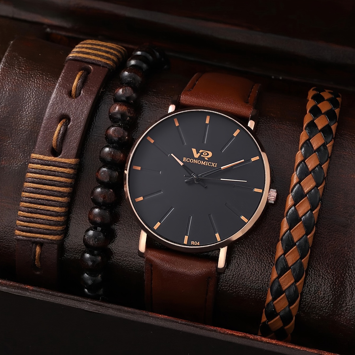 3pcs Set 1pc Round Mens Quartz Watch And 1pc Bracelet And 1pc Necklace ...