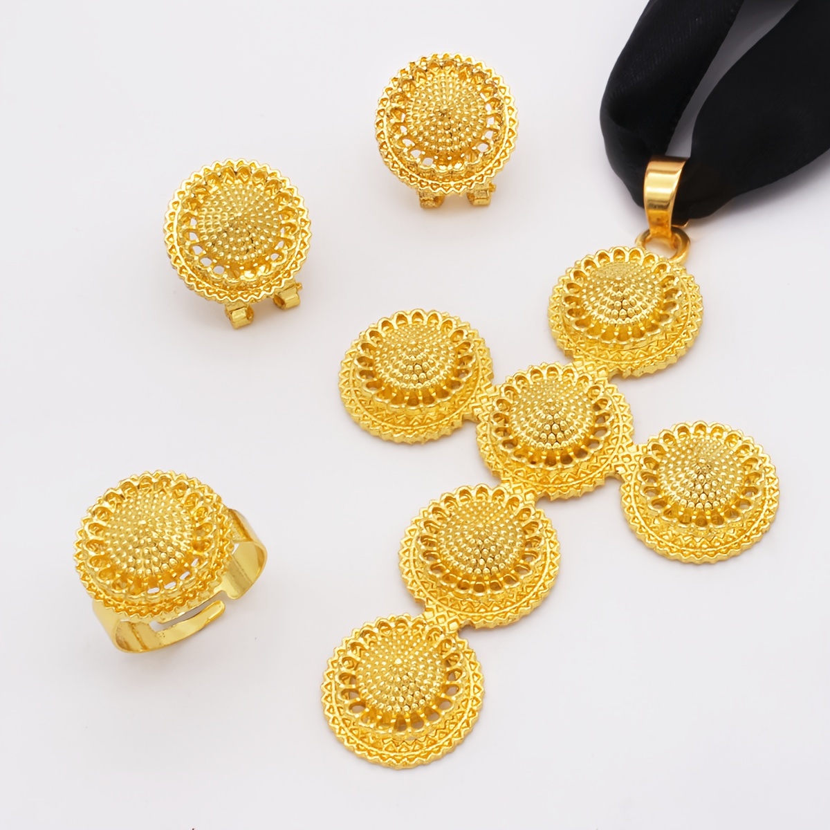 Earrings Necklace Plus Ring Luxury Jewelry Set Trendy Cross - Temu ...