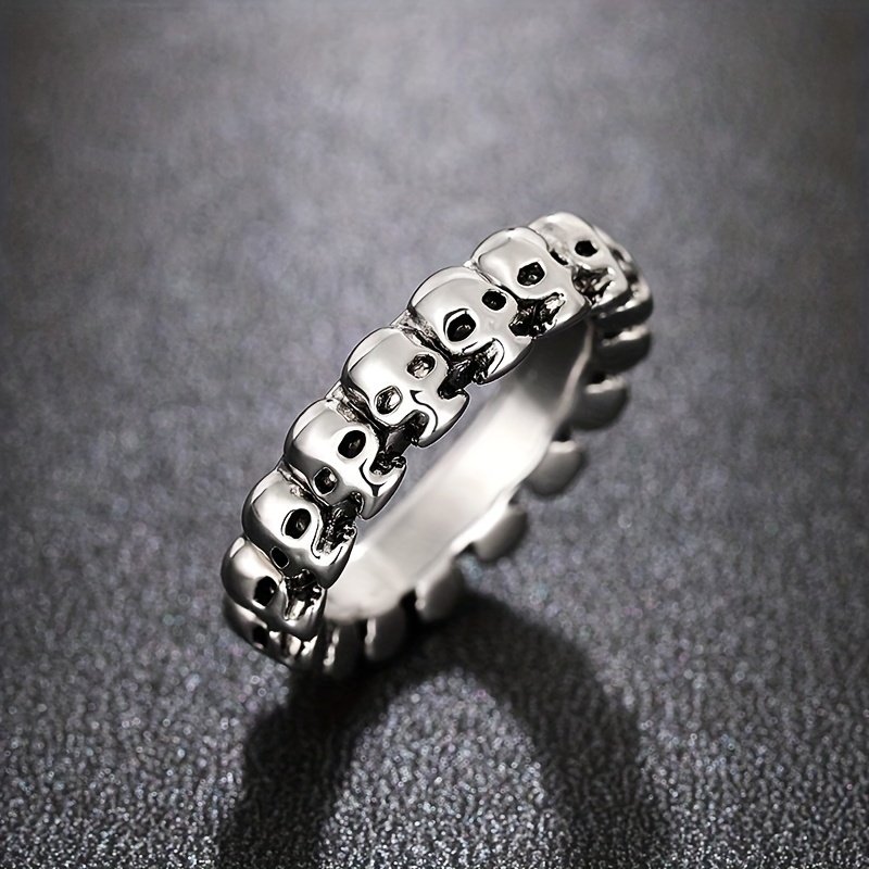 Punk Style Band Ring Silver Plated Horror Skull Design - Temu United ...