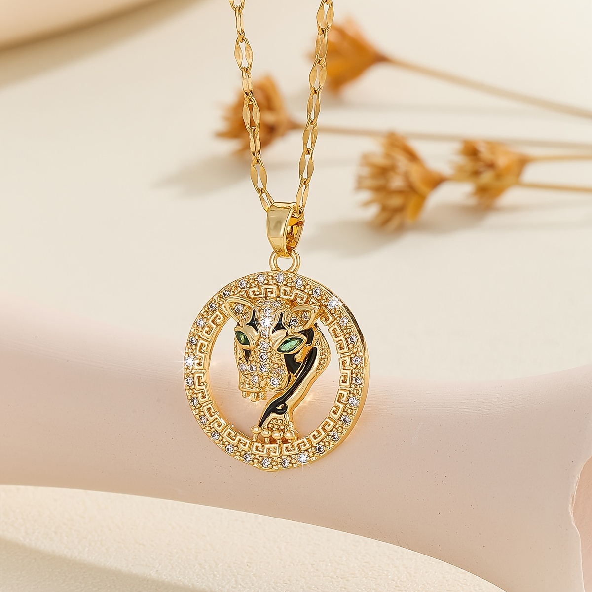 Golden Zircon Animal Tiger Head Lip Chain Necklace Animal - Temu United ...