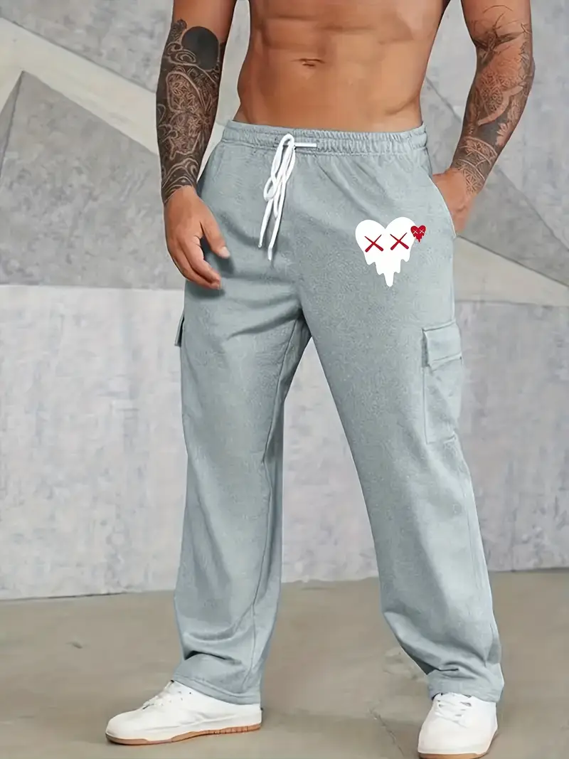 Mens Stylish Heart Graphic Print Cargo Pants Casual Temu Australia