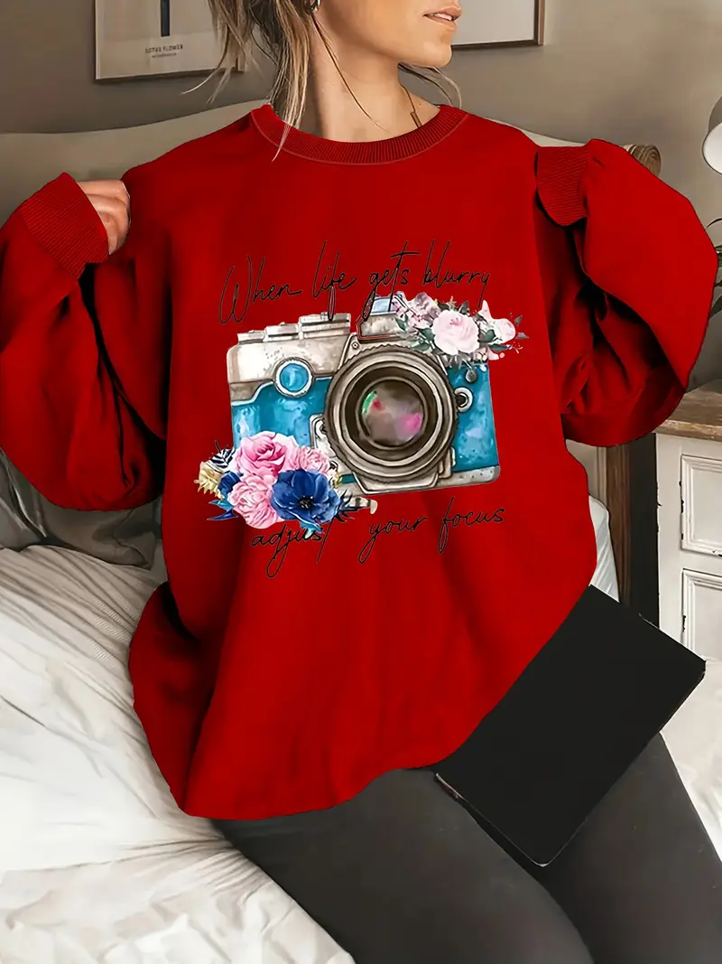 Plus Size Graphic Print Sweatshirt Crew Neck Casual Temu Ireland