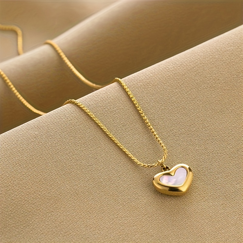 Romantic Stainless Steel Chain Heart shaped Pendant Necklace - Temu ...