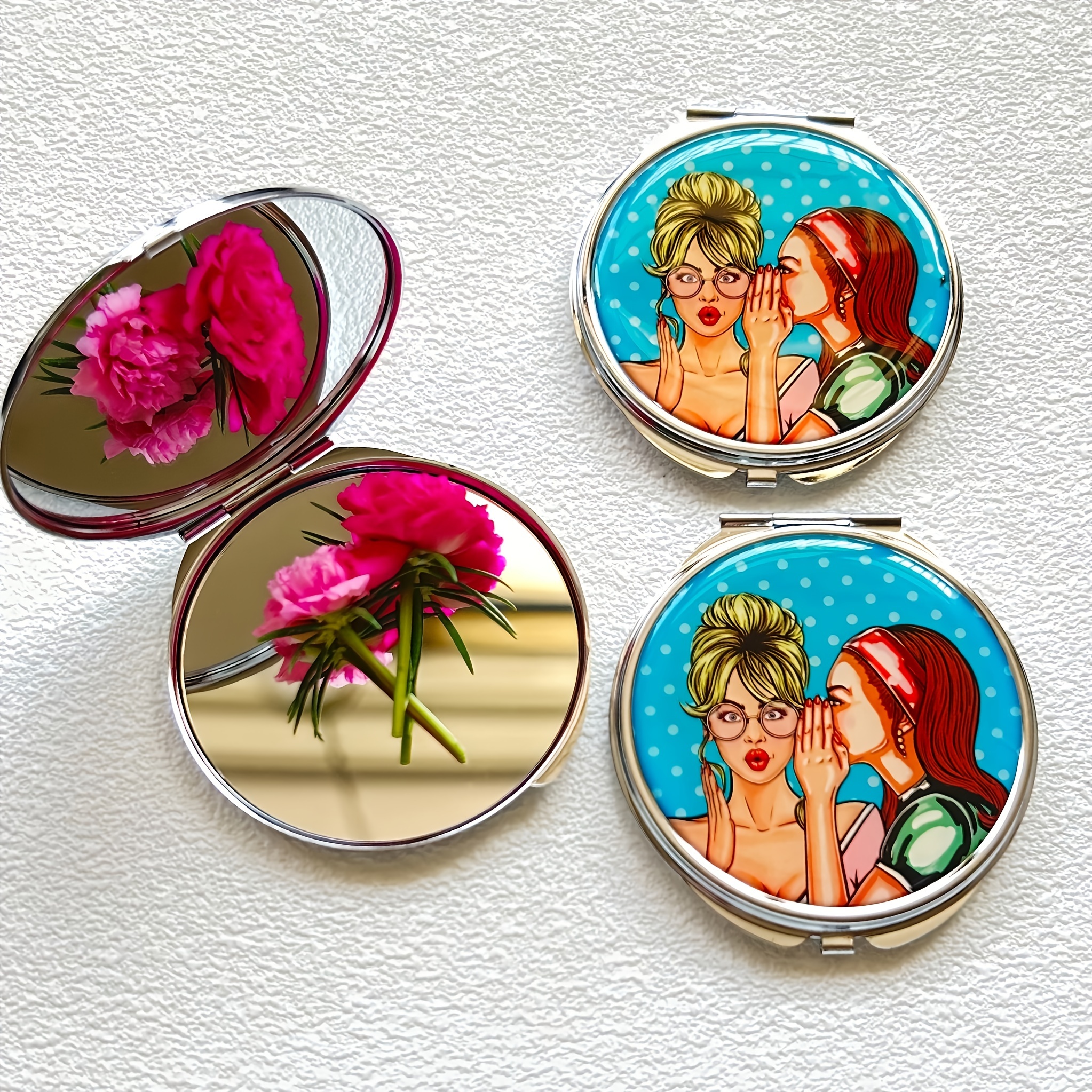 Creative Printed Compact Folding Mirror Double Side Round - Temu Canada