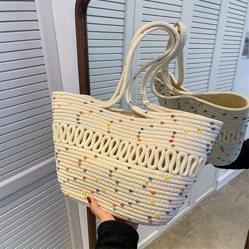 Bohemian Rope Woven Tote Bag Hollow Vacation Beach Bag Retro - Temu ...