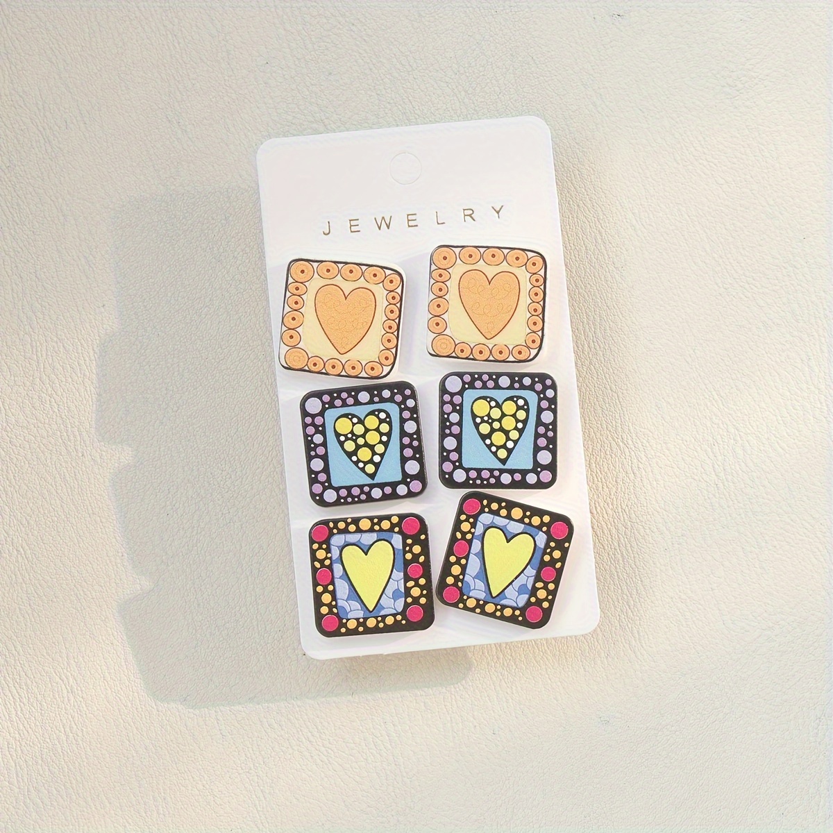 Colorful Square Heart Print Stud Earrings Acrylic - Temu United Kingdom