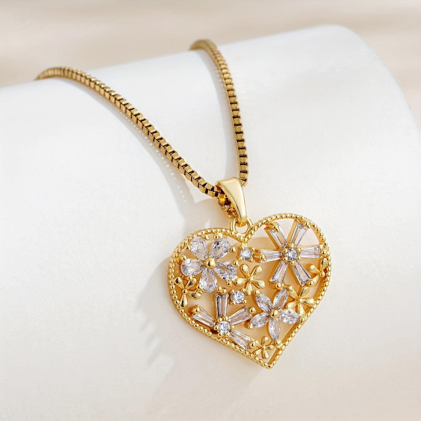 Golden Synthetic Zircon Hollow Heart Shape Flower Design - Temu United ...