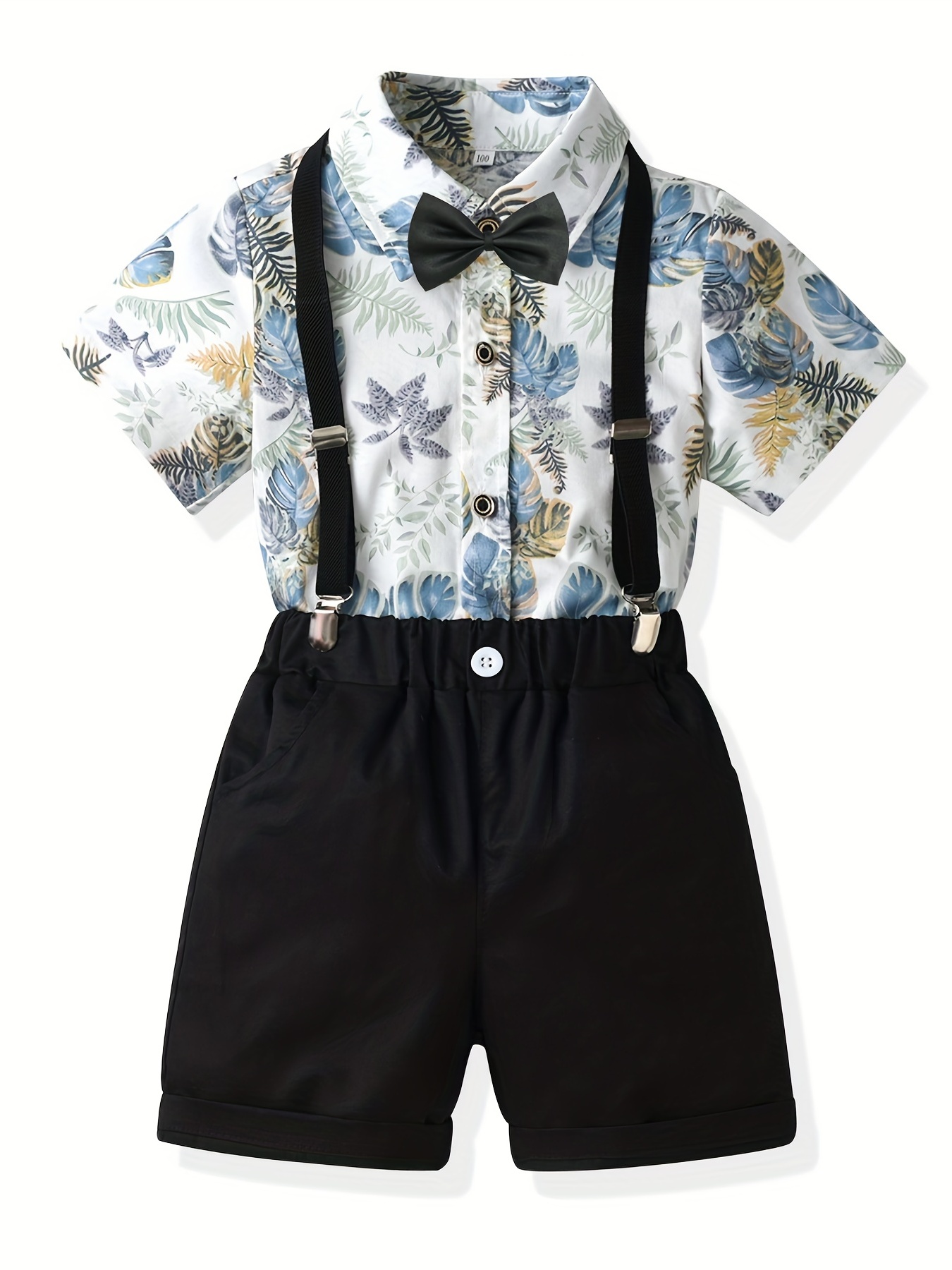 Baby Boys Leaf Print Short Sleeves Shirt Suspender Shorts - Temu Australia